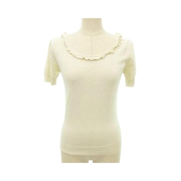 シェロー chereaux 半袖 ニット カットソー ウール混 フリル 無地 薄手 38 Mサイズ アイボリー レディース【ブランド】シェロー chereaux【表記サイズ】38Mサイズ【実寸サイズ】肩幅：32.2cm　身幅：36.7cm　...