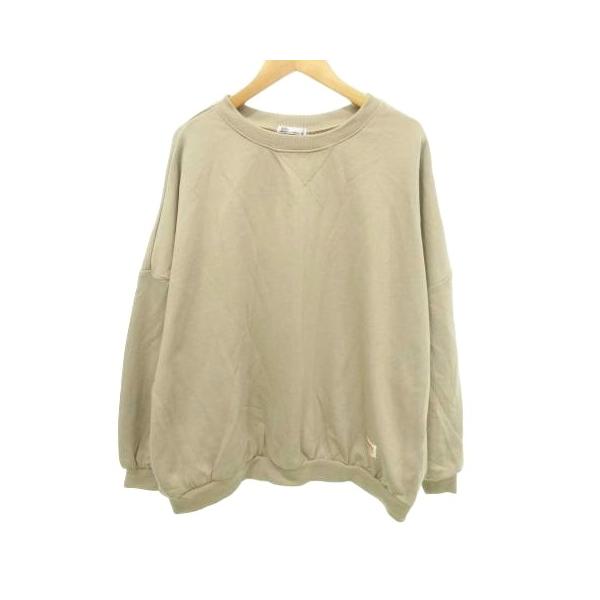JAVA ビッグシルエット トレーナー 長袖 クルーネック 薄手 Mサイズ ベージュ ■GY99 レディース【表記サイズ】Mサイズ【実寸サイズ】肩幅：76.5cm　身幅：70.5cm　着丈：59cm　袖丈：40cm　-　【素材】本体 ポリエ...