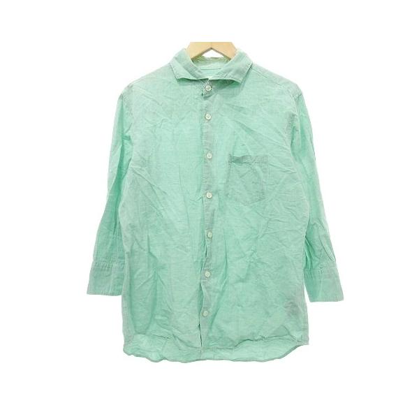 ナノユニバース nano universe FLANDERS LINEN ホリゾンタルカラー リネン シャツ 半端袖 薄手 トップス S グリーン ■GY99 メンズ【ブランド】ナノユニバース nano universe【表記サイズ】S【実...