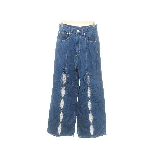 HELLO.SUN FRANCISCO 美品 レース装飾 デニム ジーンズ Sサイズ インディゴ ■GY54 レディース【表記サイズ】Sサイズ【実寸サイズ】ウエスト：64cm　もも幅：30cm　裾幅：29cm　股上：28cm　股下：69cm...