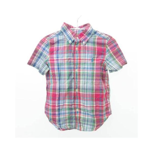 ラルフローレン RALPH LAUREN チェック ボタンダウンシャツ 半袖 ラウンド ロゴ 薄手 3/3T 約95〜100cm マルチカラー ■GY54 ☆AA★ キッズ【ブランド】ラルフローレン RALPH LAUREN【表記サイズ】3...