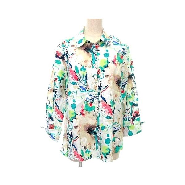 ALT MODER 美品 リネン シャツ 長袖 総柄 マルチカラー ■TC A0130 レディース【表記サイズ】なし（実寸サイズをご確認ください）【実寸サイズ】肩幅：40cm　身幅：51.5cm　着丈：63.5cm　袖丈：50cm　　【素材...