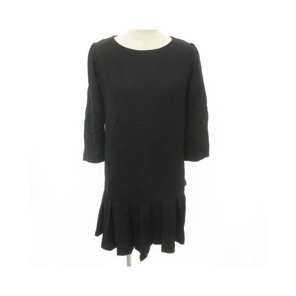 フリッカ FLICKA ウール ワンピース ひざ丈 フレア 長袖 無地 クルーネック 薄手 1 Sサイズ 黒 ブラック ■TC レディース【ブランド】フリッカ FLICKA【表記サイズ】1Sサイズ【実寸サイズ】肩幅：35.8cm　身幅：43...