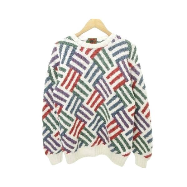 BOSTON TRADERS 総柄 ニット セーター 長袖 厚手 Mサイズ マルチカラー メンズ【表記サイズ】Mサイズ【実寸サイズ】肩幅：56.2cm　身幅：47.4cm　着丈：61.1cm　袖丈：57.5cm　-　【素材】綿100％【色】...