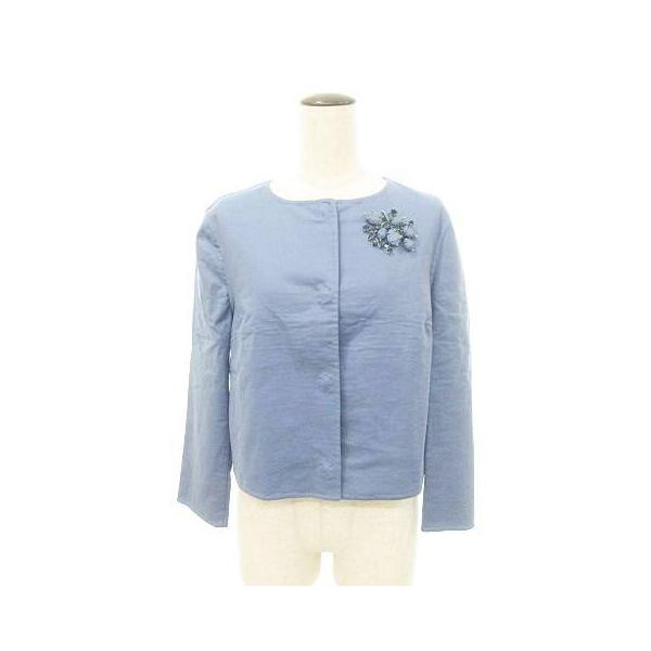 エルマノシェルビーノ ERMANNO SCERVINO 美品 ブローチ付き ノーカラー ジャケット スナップボタン 国内正規 40 Lサイズ スカイブルー ■GY47 レディース【ブランド】エルマノシェルビーノ ERMANNO SCERVI...