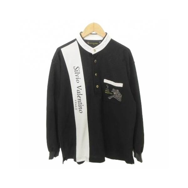 SILVIO VALENTINO ポロシャツ 長袖 ロゴ スリット Mサイズ 黒 ブラック メンズ【表記サイズ】Mサイズ【実寸サイズ】肩幅：49.2cm　身幅：51.8cm　着丈：65.3cm　袖丈：53cm　-　【素材】ポリエステル60％...
