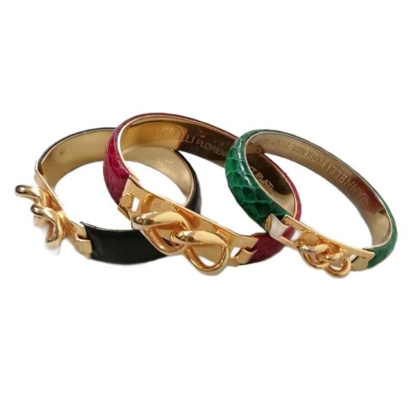 マネッリフローレンス Mannelli florence ブレスレット 3点セット レザー 24KT PLATED ピンク 緑 黒 レディース【実寸サイズ】幅：1.5(ピンク)1(緑)1.5(黒)cm　手首周り：17.5(ピンク)16.5(...