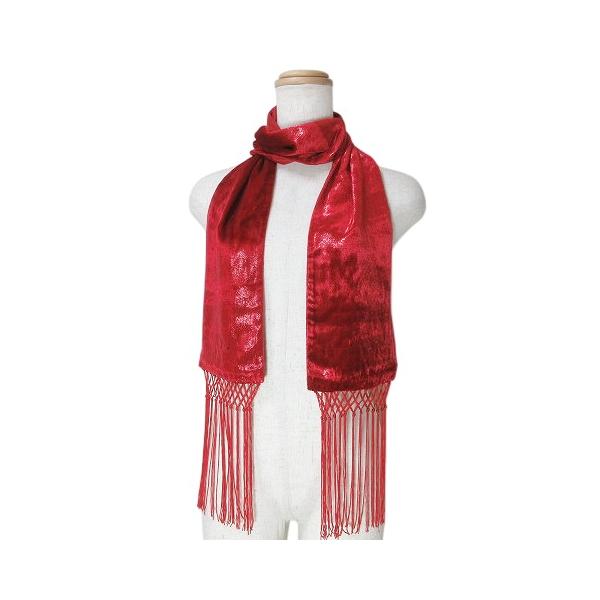 エスカーダ ESCADA ストール マフラー フリンジ シルク ベロア 赤 レッド X レディース【ブランド】エスカーダ ESCADA【実寸サイズ】全長（フリンジ含まず）：137cm　幅：14.5cm　　【素材】シルク44%、レーヨン38%...