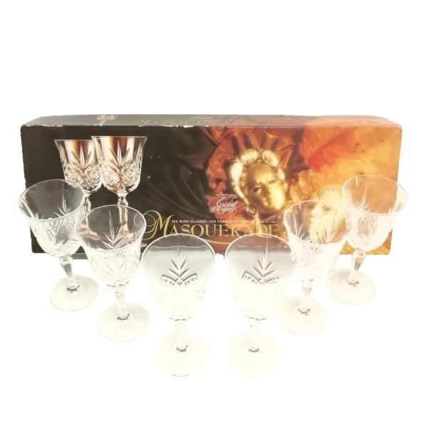 Cristal D Arques クリスタルダルク MASQUERAD マスカレード ワイングラス 6脚セット フランス製 【実寸サイズ】口径/約6.5cm　高さ/約14.5cm　【素材】クリスタル【状態】使用感が少なく、状態の良い商品です...