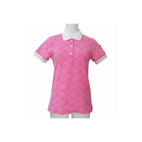 マーク＆ロナ MARK&amp;LONA ポロシャツ ゴルフウェア スカル柄 パイル ラインストーン 半袖 ライン 36 S相当 ピンク ホワイト X レディース【ブランド】マーク＆ロナ MARK&amp;LONA【表記サイズ】36(S相当...