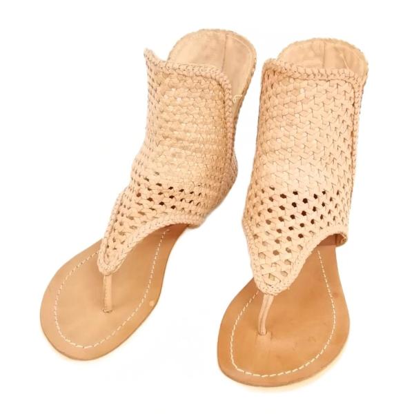 FRANCESCO MORICHETTI フランチェスコモリケッティ エスニック メッシュ レザー フラット サンダル 36 ベージュ系 レディース【表記サイズ】36・23cm相当【実寸サイズ】最大幅：9cm　アウトソール：24cm　　【素...