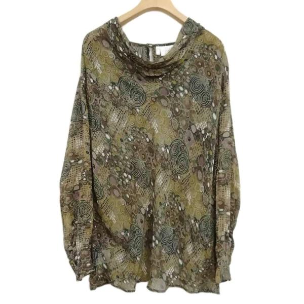 Maska 総柄 ブラウス シャツ イタリア製 プルオーバー レーヨン 長袖 42 オリーブ系 レディース【表記サイズ】42【実寸サイズ】肩幅：42cm　身幅：59cm　着丈：67cm　袖丈：60cm　　【素材】レーヨン100%【色】オリー...