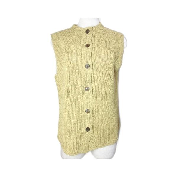 ミカレディ piare MICALADY 美品 ニット ベスト ジレ シルク混 前開き ハイネック M イエロー系 /X 【表記サイズ】M【実寸サイズ】身幅：41cm　着丈：49cm　　【素材】アクリル80%、絹20%【色】イエロー系 黄色...