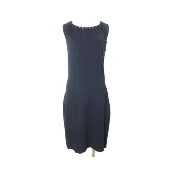 ミリー milly ニットワンピース ひざ丈 ノースリーブ ビジュー S 紺 ネイビー /X レディース【ブランド】ミリー milly【表記サイズ】S【実寸サイズ】身幅：37cm　総丈：92cm　　【素材】ビスコース72%、ポリエステル28...