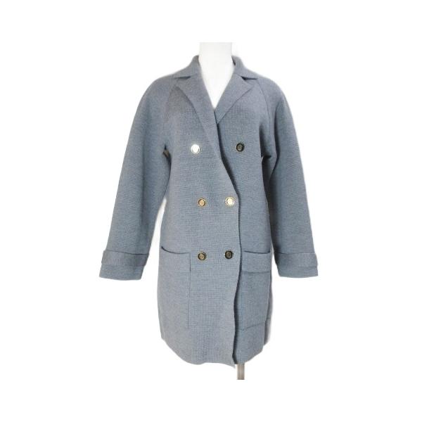 ミカレディ MICALADY CONIFIECTION 美品 ニットジャケット コート ダブル ウール ミドル丈 9＋ M相当 グレー ベルト欠損 /X レディース【表記サイズ】9＋(M相当)【実寸サイズ】身幅：47cm　着丈：43cm　ゆ...