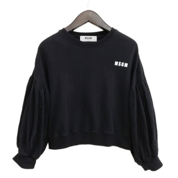 エムエスジーエム MSGM パフスリーブ ショート丈 スウェット シャツ トレーナー ロゴ S ブラック レディース【ブランド】エムエスジーエム MSGM【表記サイズ】S【実寸サイズ】肩幅：60cm　身幅：53cm　着丈：48cm　袖丈：3...