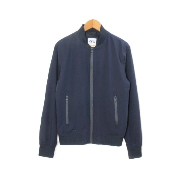 ザラ ZARA ボンバージャケット ブルゾン ナイロン ジップアップ 裏メッシュ S 175/92A ダークネイビー /X メンズ【ブランド】ザラ ZARA【表記サイズ】S175/92A【実寸サイズ】肩幅：45cm　身幅：49cm　袖丈：6...