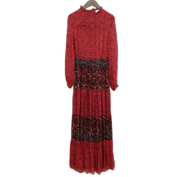 Raquel Diniz ラケル ジニス 花柄 シルク ワンピース ロング マキシ ドゥロワー 取り扱い 美品 38 レッド系 レディース【表記サイズ】38【実寸サイズ】肩幅：35cm　身幅：47cm　袖丈：63cm　総丈：約149cm　　...