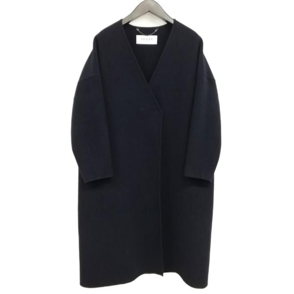 アドーア ADORE 17AW 531-7252002 ノーカラー リバー コート オーバーコート ウール カシミヤ 36 ダークネイビー レディース【ブランド】アドーア ADORE【表記サイズ】36【実寸サイズ】肩幅：67cm　身幅：59...