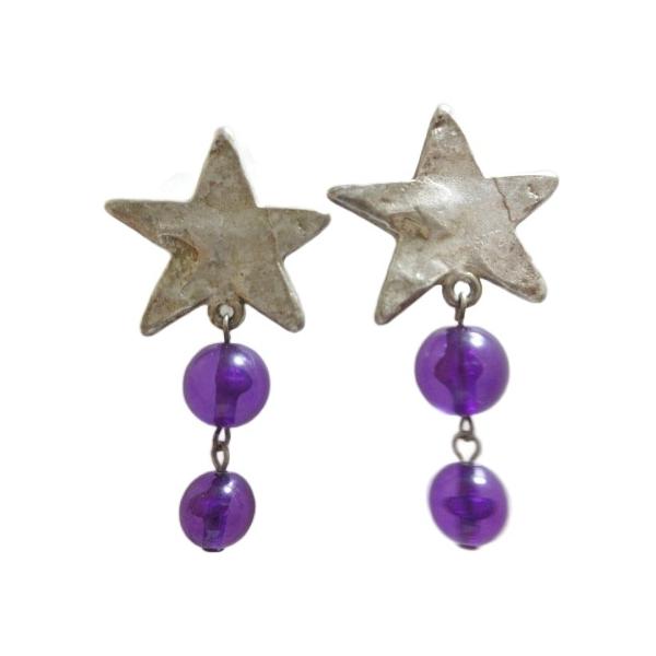 Biche de Bere ビッシュ・ド・ベール ドロップイヤリング スター ビーズ クリップ式 メタリックゴールドカラー パープル /X レディース【実寸サイズ】総重量 14.1g　全長 約5.3cm　【素材】メタル【色】メタリックゴール...
