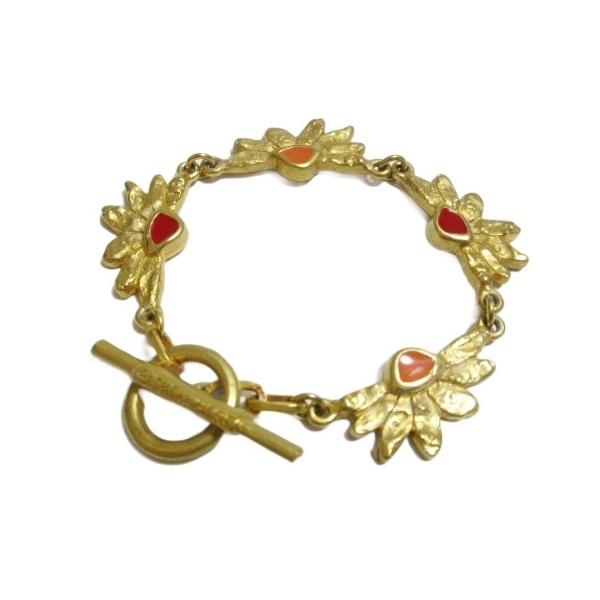 Biche de Bere ビッシュ・ド・ベール ブレスレット お花 ゴールドカラー レッド オレンジ /X レディース【実寸サイズ】幅：約1.8cm　手首周り：約18.5cm　総重量 27.5g　全長 約20cm　【素材】メタル【色】ゴー...