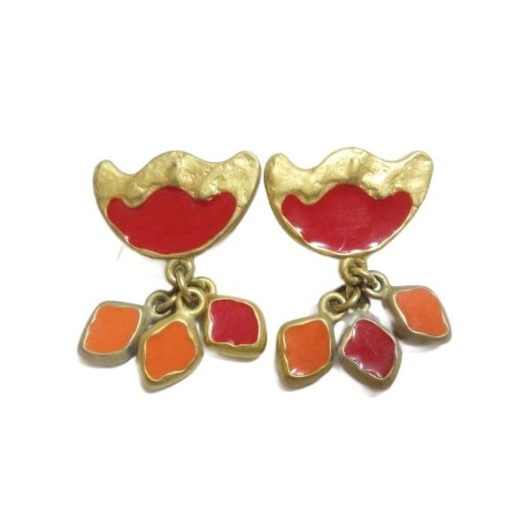 Biche de Bere ビッシュ・ド・ベール ドロップイヤリング クリップ式 ゴールドカラー オレンジ レッド /X レディース【実寸サイズ】総重量 26.1g　全長 約4.5cm　【素材】メタル【色】ゴールドカラー　オレンジ　赤 レッ...