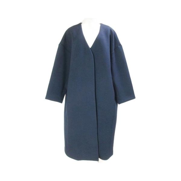 スウィートマミー SWEETMAMMY ロングコート マタニティウェア ノーカラー ポンチ素材 フリーサイズ 紺 ネイビー /X レディース【表記サイズ】F【実寸サイズ】肩幅：61cm　身幅：61cm　袖丈：44.5cm　着丈：102cm　...