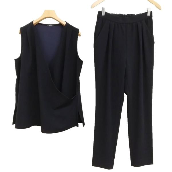 デンハム DENHAM セットアップ ノースリーブ トップス ブラウス スラックス テーパードパンツ 38 ネイビー 紺 レディース【ブランド】デンハム DENHAM【表記サイズ】38【実寸サイズ】ジャケット 肩幅：35cm　ジャケット 身...