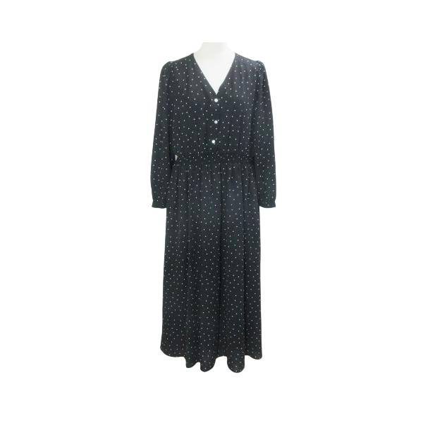エンジェリーベ ANGELIEBE マタニティワンピース ロング 長袖 ドット 水玉 Vネック S/M ブラック ホワイト /X レディース【表記サイズ】S/M【実寸サイズ】肩幅：33cm　身幅：46cm　袖丈：56cm　総丈：125cm　...