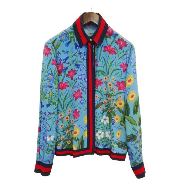 グッチ GUCCI シェリーライン フローラル ブラウス シャツ 40 ブルー系 レディース【ブランド】グッチ GUCCI【表記サイズ】40【実寸サイズ】肩幅：38cm　身幅：49cm　着丈：59cm　袖丈：61cm　　【色】ブルー系【状態...