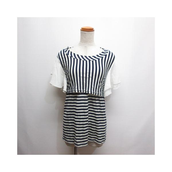 ミルクティー Milk tea マタニティ 授乳服 トップス 半袖 カットソー ボーダー柄 アイボリー×ネイビー レディース【表記サイズ】表記なし【実寸サイズ】肩幅：37cm　身幅：40cm　着丈：65cm　袖丈：15cm　　【素材】ポリエ...