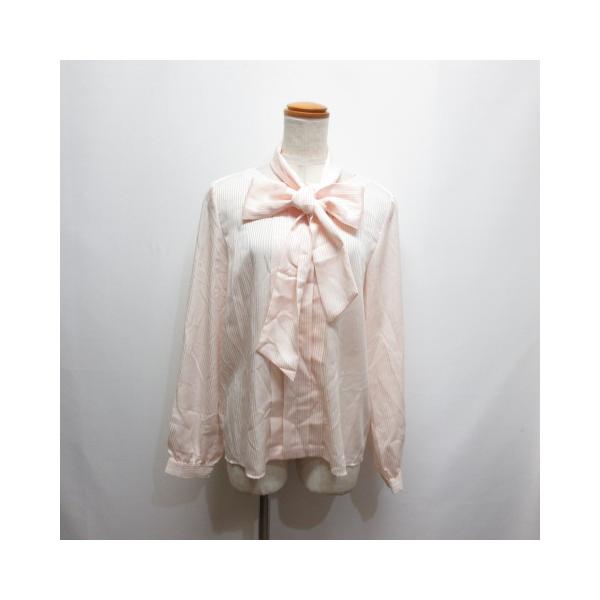 ナラカミーチェ NARA CAMICIE ストライプ柄 長袖 シアー ブラウス シャツ リボン付き 2 ピンク レディース【ブランド】ナラカミーチェ NARA CAMICIE【表記サイズ】2【実寸サイズ】肩幅：34cm　身幅：48cm　着丈...