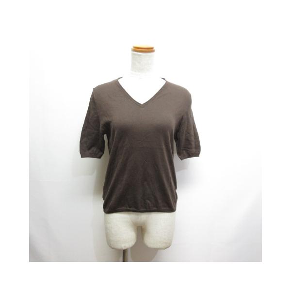 チャンセリーレーン Chancery Lane 半袖 Vネック ニット カットソー M 茶 ブラウン レディース【表記サイズ】M【実寸サイズ】肩幅：31cm　身幅：42cm　着丈：54cm　袖丈：25cm　　【素材】綿100％【色】茶、ブラ...