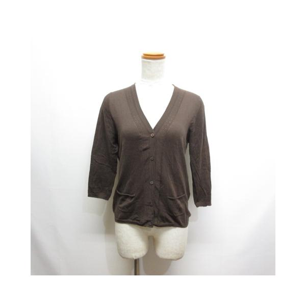 チャンセリーレーン Chancery Lane 七分袖 Vネック ニット カーディガン M 茶 ブラウン レディース【表記サイズ】M【実寸サイズ】肩幅：31.5cm　身幅：45cm　着丈：55cm　袖丈：42cm　　【素材】綿100％【色】...