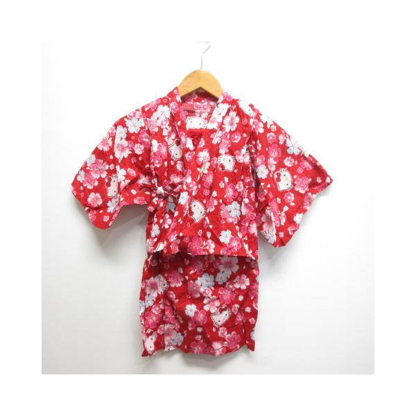 サンリオ ハローキティ 甚平 ワンピース セット 100 赤 レッド 浴衣 和服 子供用 キッズ【表記サイズ】100【実寸サイズ】身幅：28cm　着丈：38cm　ゆき丈：38.5cm　【ワンピース】　身幅25cm　着丈61cm　【素材】【本...