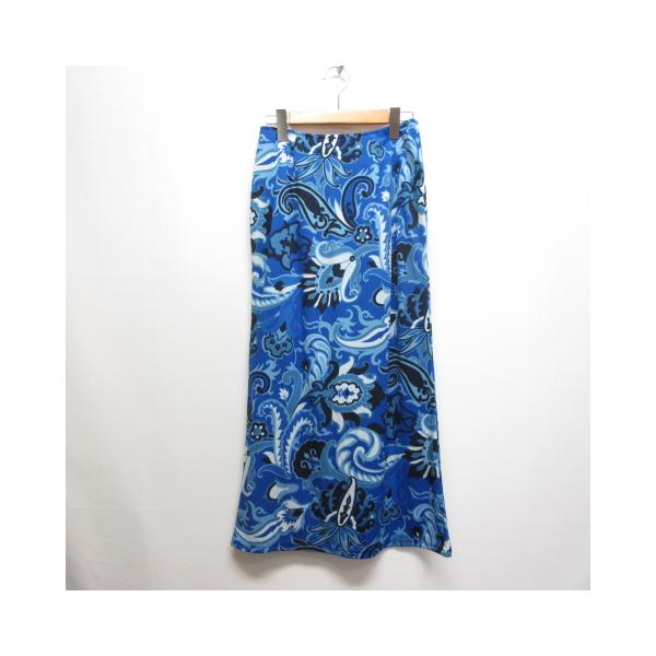Les Bijon ペイズリー柄 ロング タイト スカート 64-91 ブルー マキシ 後ろスリット 裏地付き レディース【表記サイズ】64-91【実寸サイズ】ウエスト：66cm　スカート丈：85cm　　【素材】【表地】　ポリエステル100...