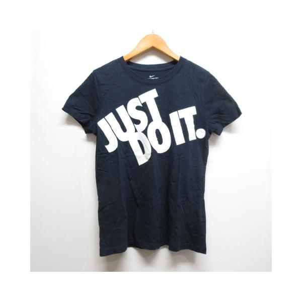 ナイキ NIKE スポーツウェア 半袖 Tシャツ M ネイビー JUST DO IT プリント レディース【ブランド】ナイキ NIKE【表記サイズ】M【実寸サイズ】肩幅：36cm　身幅：45cm　着丈：61cm　袖丈：17cm　　【素材】綿...