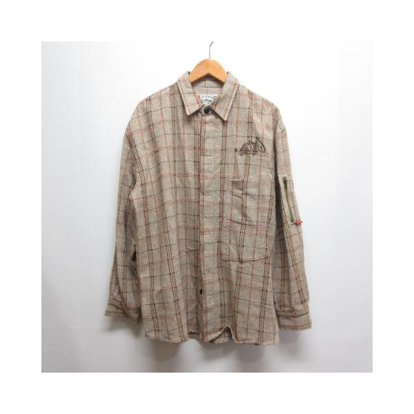 コナート CONART オーバーサイズ チェック柄 ネップ シャツ L ベージュ 長袖 ウール混 メンズ【表記サイズ】L【実寸サイズ】肩幅：53cm　身幅：63cm　着丈：72.5-76cm　袖丈：56.5cm　　【素材】毛50％、レーヨン...