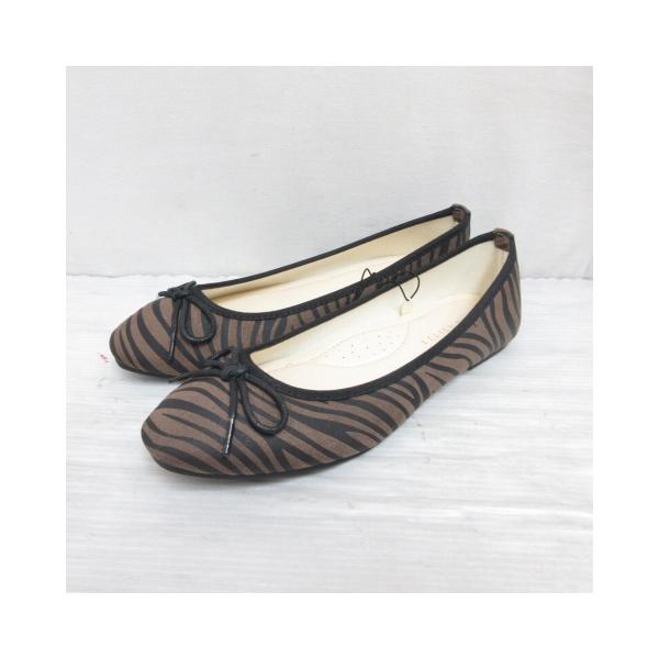 未使用品 ルリアンプラス LELIEN PLUS バレエ シューズ フラット パンプス リボン ゼブラ柄 36 約23cm 茶 ブラウン 靴 レディース【表記サイズ】36【実寸サイズ】最大幅：7.5cm　アウトソール：24cm　　【色】茶、...