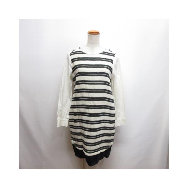 ステラシフォン STELLA CIFFON 異素材切替え ボーダー ワンピース 36 オフホワイト 黒 長袖 日本製 レディース【ブランド】ステラシフォン STELLA CIFFON【表記サイズ】36【実寸サイズ】肩幅：36cm　身幅：45...