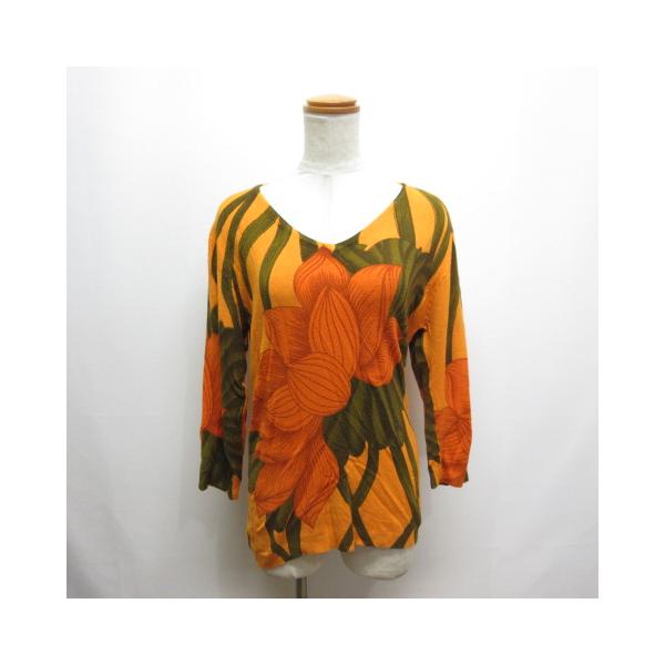 芦屋ラカサ LACASA 花柄 七分袖 Vネック ニット カットソー オレンジ レディース【表記サイズ】表記なし【実寸サイズ】肩幅：39cm　身幅：45cm　着丈：60cm　袖丈：43cm　　【素材】レーヨン90％、ナイロン10％【色】オレ...