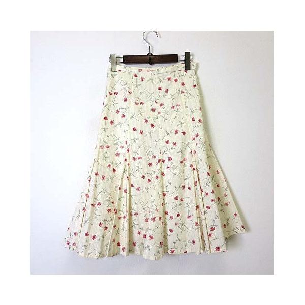 Resting Place レスティングプレイス スカート 花柄 サイドジップ フレア ギャザー ひざ丈 S オフ白 アイボリー 赤 レッド 日本製【表記サイズ】SMALL【実寸サイズ】ウエスト：61cm　ヒップ：82cm　スカート丈：67...
