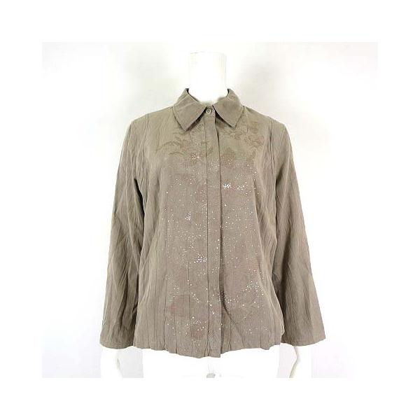 トレピニ Tre Pini シャツジャケット シャツ ブラウス フェイクスエード 花柄 ペイント シワ加工 ジップアップ 長袖 XL 42 モカベージュ【表記サイズ】42※XL位のサイズ感になります。(実寸サイズのご確認をお願い致します。)...