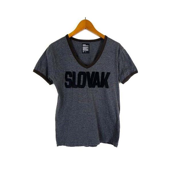 グラニフ graniph Tシャツ カットソー SLOVAK ワッペン 刺繍 Vネック パイピング 半袖 S チャコールグレー 黒 ブラック 茶 ブラウン【ブランド】グラニフ graniph【表記サイズ】S【実寸サイズ】肩幅：38cm　身幅...