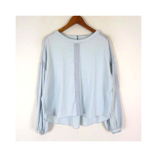 TODAY＆TOMORROW by edi トゥデイ＆トゥモロー ブラウス シャツ プルオーバー レース 刺繍 ロングテール コットン 長袖 L 40 水色【表記サイズ】40(Lサイズ相当)【実寸サイズ】身幅：54cm　着丈：前46後ろ55...