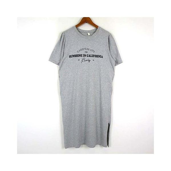 KOFI ワンピース Tシャツワンピース 英字 プリント サイドスリット クルーネック 半袖 M 杢グレー 黒 ブラック レディース【表記サイズ】表記なし※M位のサイズ感になります。(実寸サイズのご確認をお願い致します。)【実寸サイズ】肩幅...