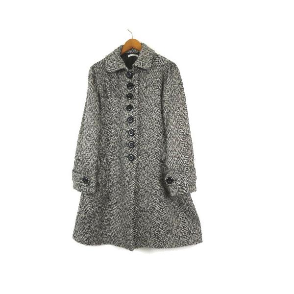 La Pasteque パスティーク コート ヘリンボーン柄 ツイード ウール M 黒 ブラック オフ白 アイボリー レディース【表記サイズ】記載なし※M位のサイズ感になります(実寸サイズのご確認をお願い致します。)【実寸サイズ】肩幅：37...