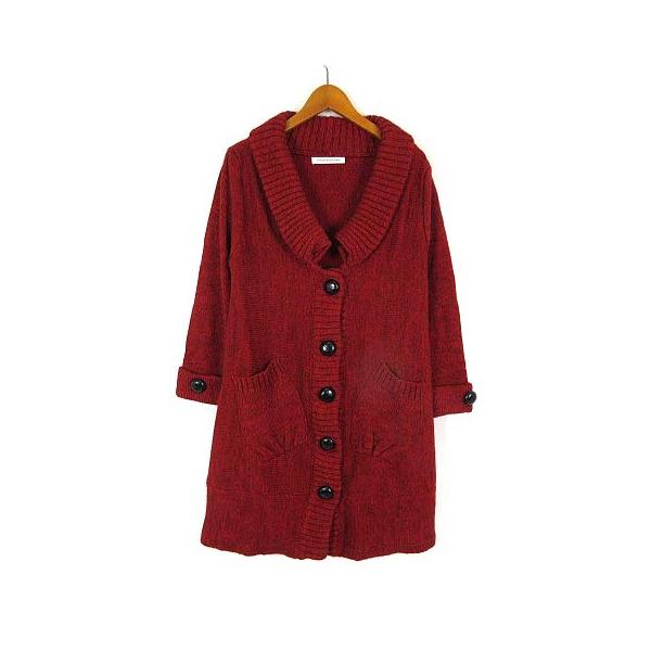 savannah journey カーディガン ニット ロング ショールカラー ギャザー 長袖 M 杢レッド レディース【表記サイズ】記載なし※M位のサイズ感になります。(実寸サイズのご確認をお願い致します。)【実寸サイズ】肩幅：35cm　...