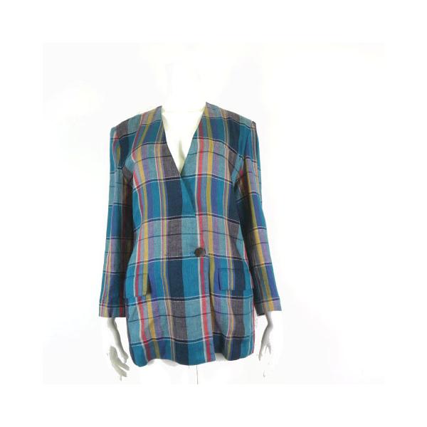 ラピーヌブランシュ LAPINE BLANCHE ジャケット チェック ノーカラー リネン 麻 長袖 M 9 マルチカラー レディース【表記サイズ】9※Mサイズ相当(実寸サイズのご確認をお願い致します。)【実寸サイズ】肩幅：42cm　身幅：...
