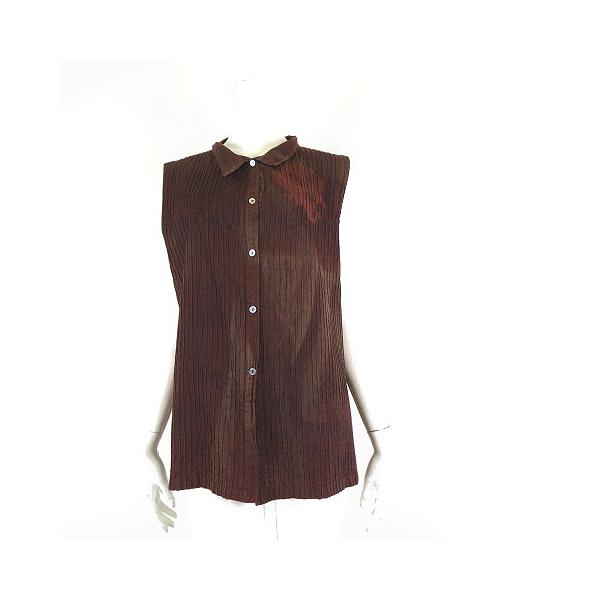 ANTENNE TROIS タイ製 ブラウス シャツ タイダイ 絞り染め ステッチ ピンタック ノースリーブ L 赤茶 ブラウン系 レディース【表記サイズ】記載なし※Lサイズ相当(実寸サイズのご確認をお願い致します。)【実寸サイズ】肩幅：4...